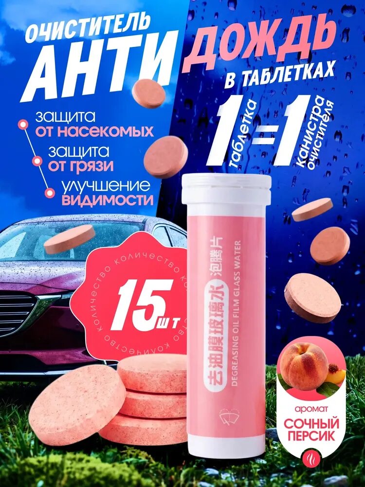 Антидождь длительного действия, стеклоомыватель, защитное омывающее средство в таблетках для автомобильного лобового и бокового стекла, для легковых машин, для грузовых машин