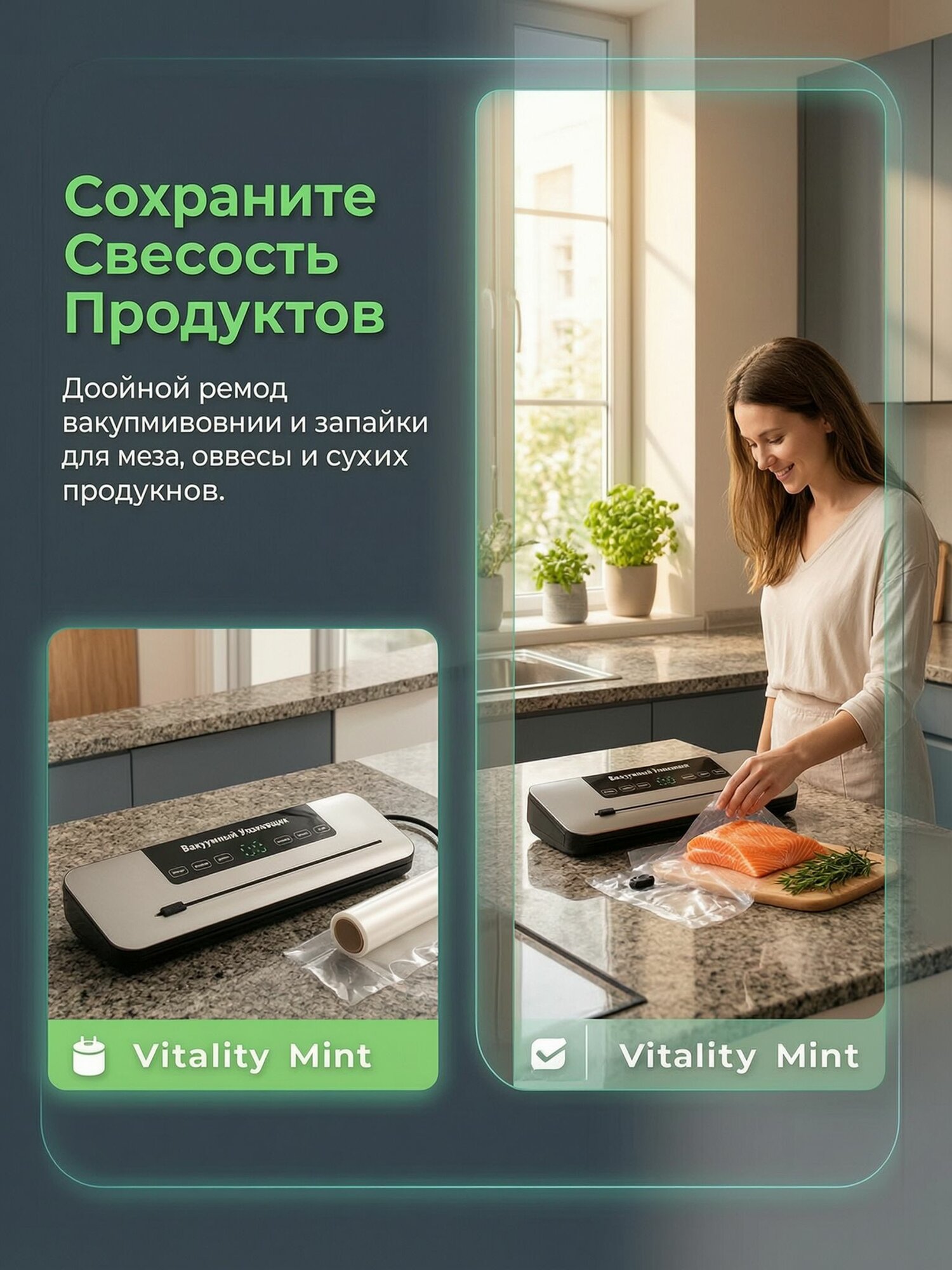 Вакууматор для продуктов, домашний вакуумный упаковщик с влажным и сухим режимом для долгого хранения