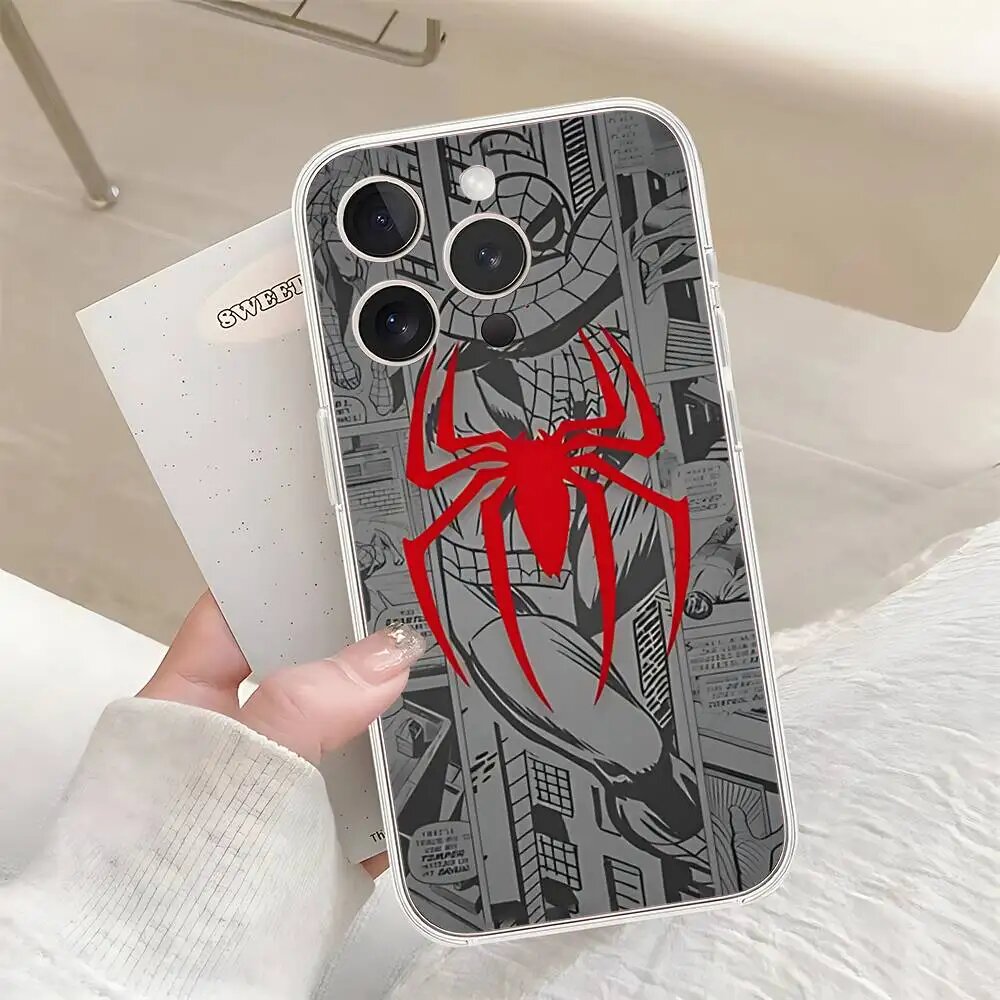 Прозрачный чехол Cool-S-Spider-ManS для iPhone 17, 16, 15, 11, 13, 14 Pro Max, 7, 8 Plus, X, Xr, Xs Max, 16 Pro, 12 mini