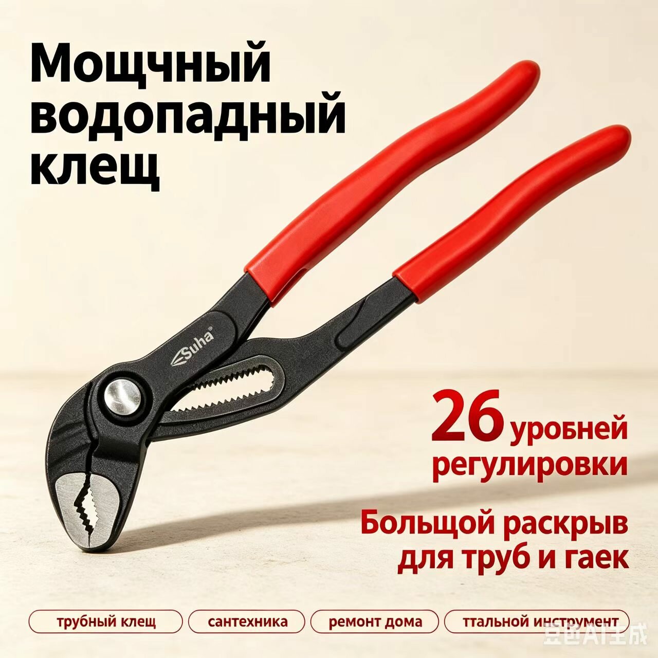 Клещи переставные 250 мм, захват до 60 мм,26-ступенчатая регулируемая
