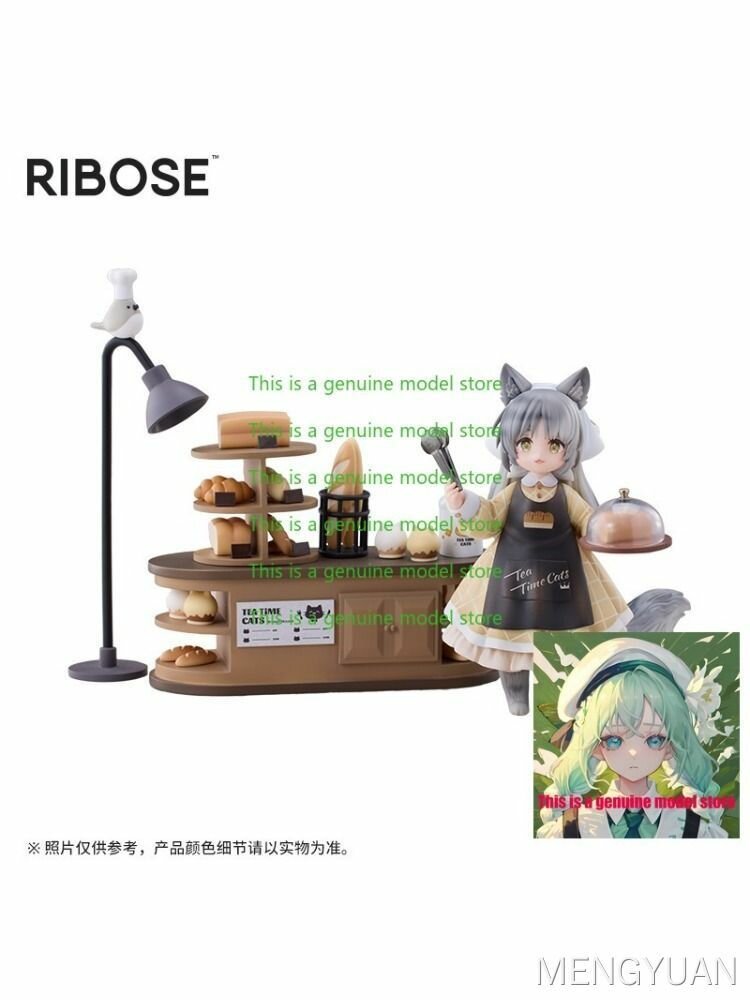 RIBOSE DLC Meow Town Bakery Clerk Tabby Cat 12cm Коллекция Кукольных Игрушек