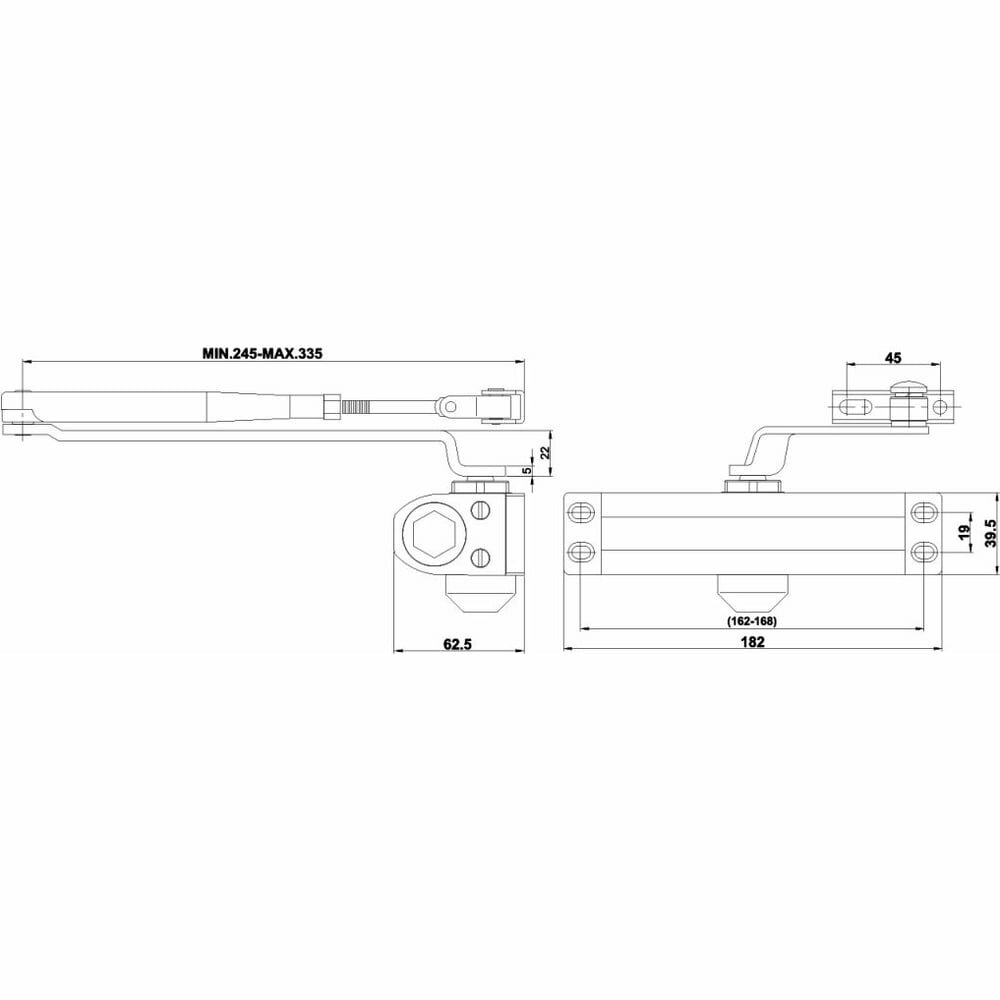 Дверной доводчик DOORLOCK DL70 EN2/3/4 коричневый, вес двери до 90 кг, крепежные размеры 162-165мм х 19мм 75546 — фото 1