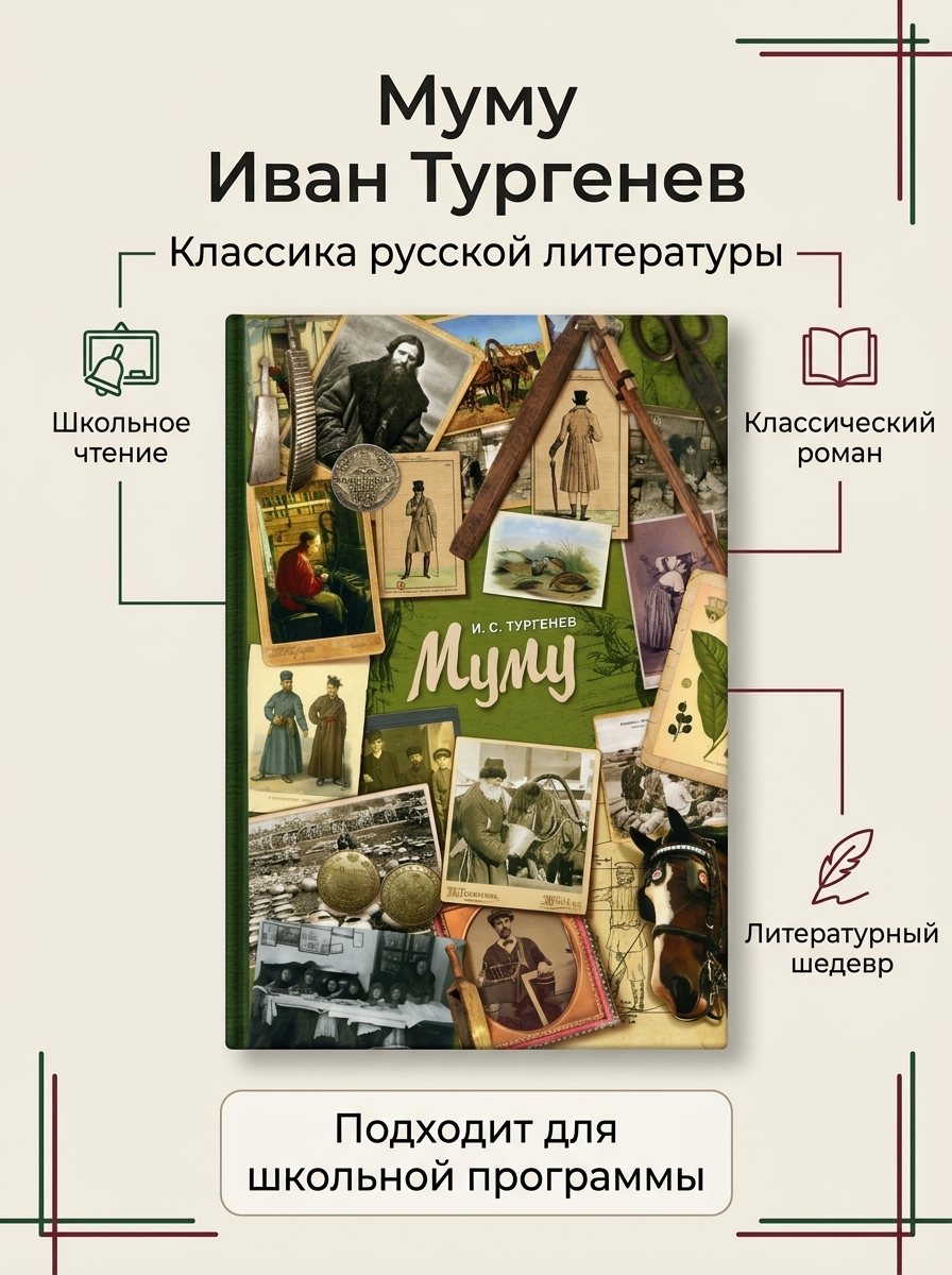 Книга Мещеряковой "Муму" И. С. Тургенев, 64 страницы, твердый переплет, иллюстрации