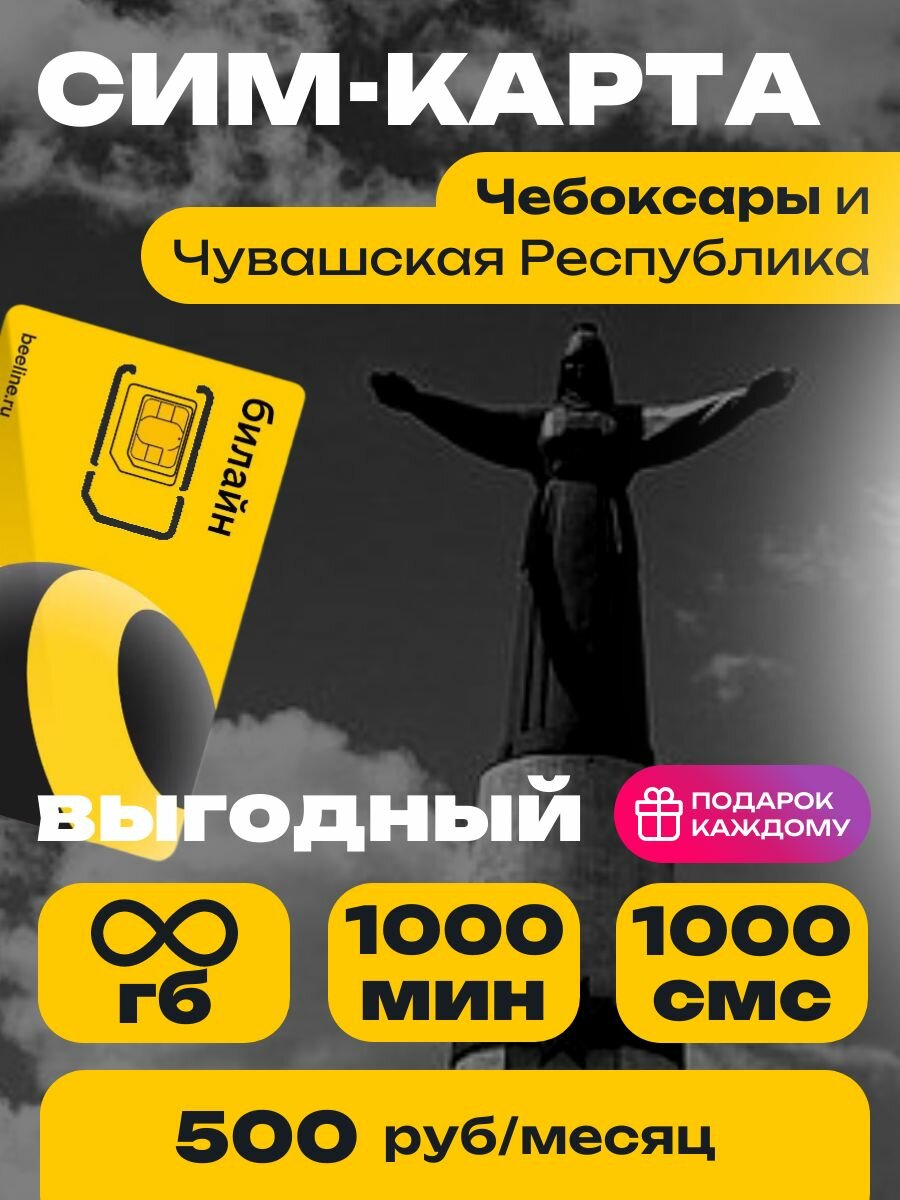Сим-карта Билайн тариф Выгодный Чувашская республика Безлимитный интернет и 1000 минут за 500 руб.