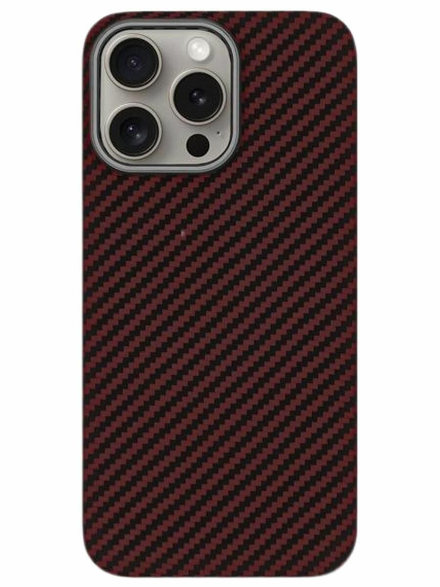 Чехол на iPhone 15 Pro, кевлар (арамид) сверхпрочный, темно-бордовый