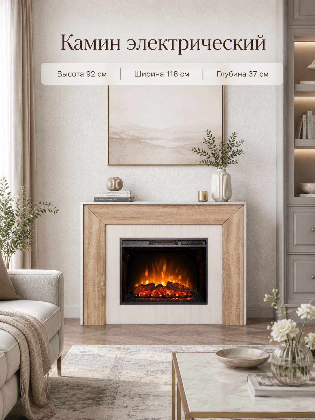 Электрокамин RealFlame Jersey 25,5 WT c очагом Sparta 25,5, звуковая имитация, пульт ДУ, обогрев, имитация пламени