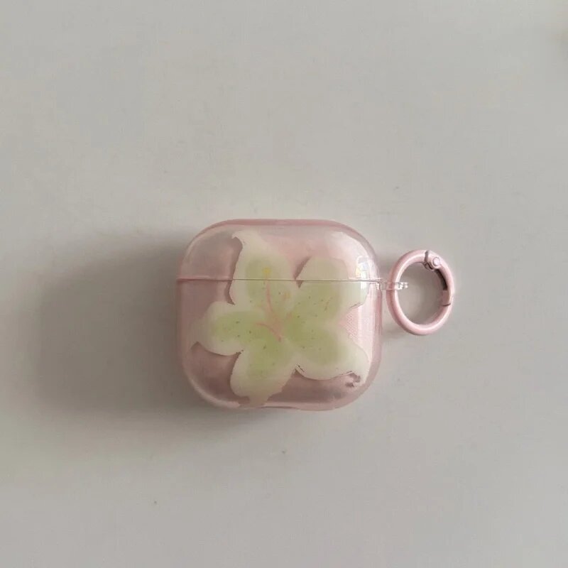 Чехол для Airpods розовый с лилиями L2 with Ring
