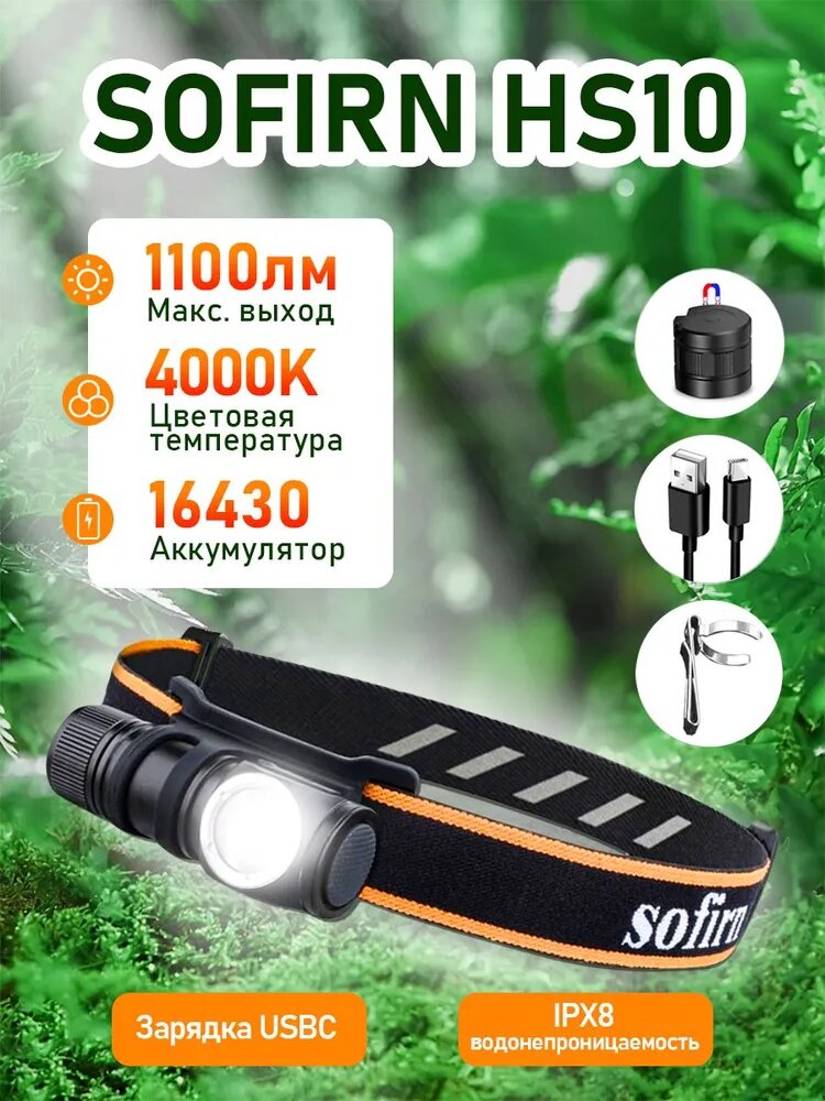 Sofirn HS10 Mini 1100lm Налобный фонарь TN-3535, перезаряжаемый через USB C, с магнитной задней крышкой