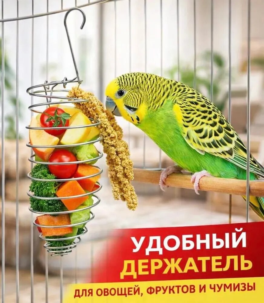 Подвесная кормушка для попугаев в клетку, птиц, держатель для фруктов и овощей, шпажка для лакомства