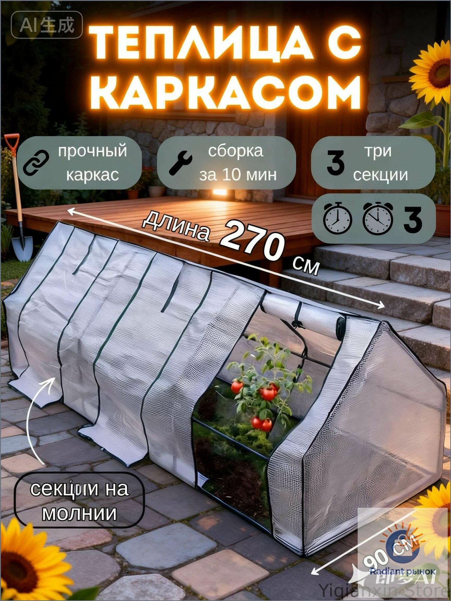 Парник, теплица домиком akS7Z 2.7х0.9х0.9м, Софт