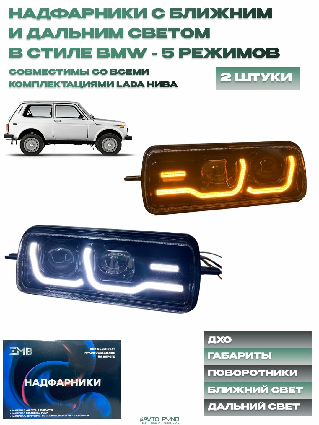 Bi-led подфарники совместимые с LADA нива с плавным розжигом в стиле BMW светодиодные