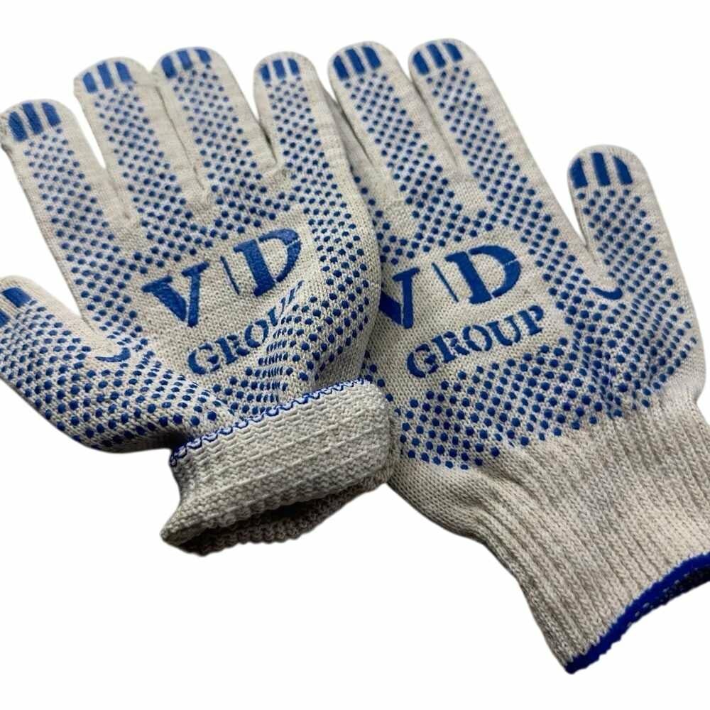 Перчатки VD GROUP х/б, 5 нитей, 10 класс, ПВХ, белые VD-0095