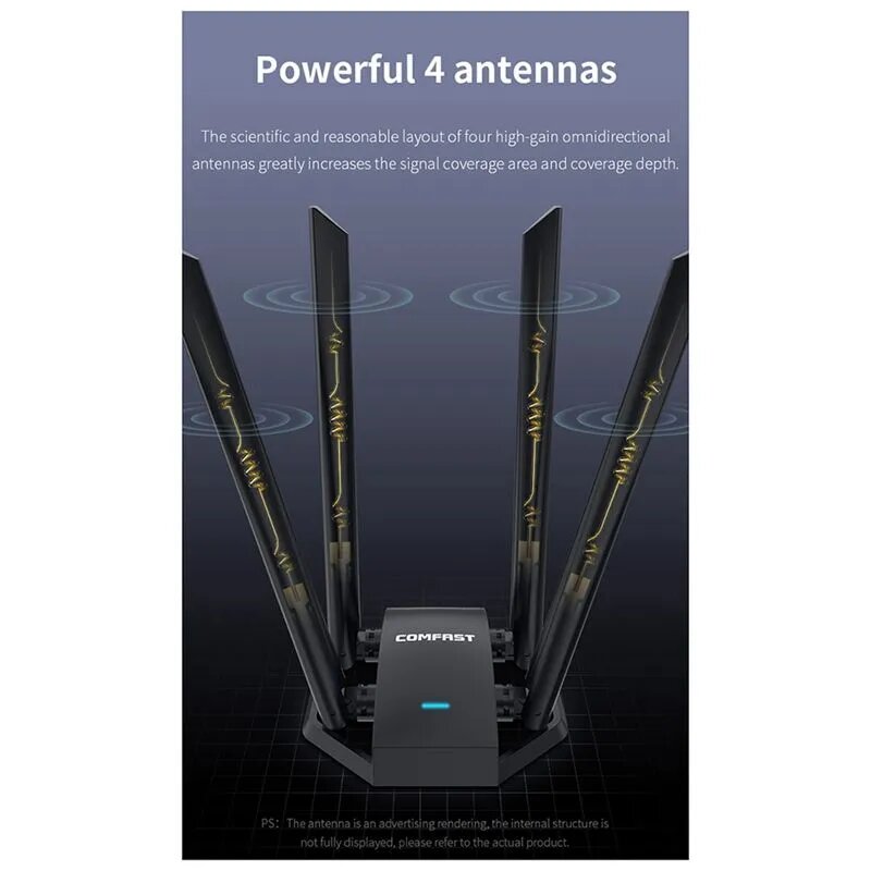 Comfast 1300Mbps Адаптер 2.4G и 5GHz Двухдиапазонный USB с низкой задержкой