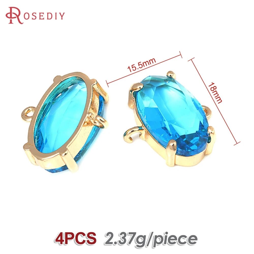 Подвески Rosediy, голубые, латунь, золотистый, 4 шт.