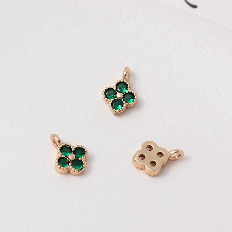 BenS подвески цветочные латунные с кубическим цирконием 3шт Зеленый, green-3pcs