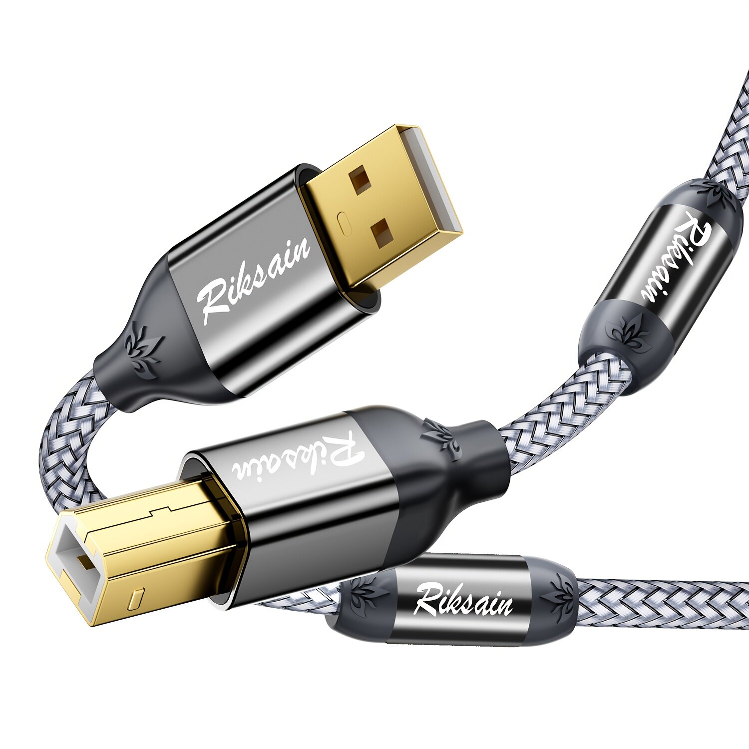 USB 2.0 кабель для принтера A-B, высокоскоростной, нейлоновая оплетка, ферритовый сердечник, 0.6 м