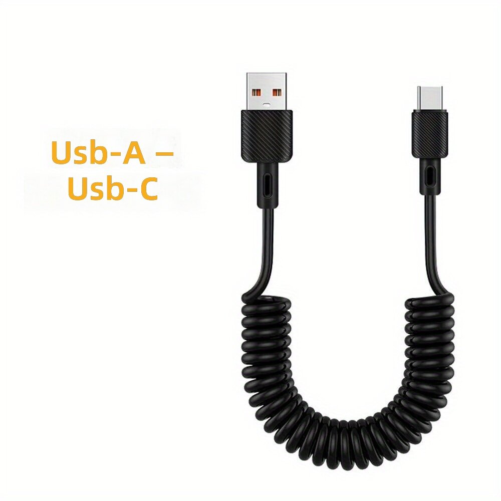 Автомобильный телескопический пружинный кабель USB Type-C на Type-C, быстрая зарядка 66W, длина 1.5м, для iPhone 15/16, Samsung, Xiaomi