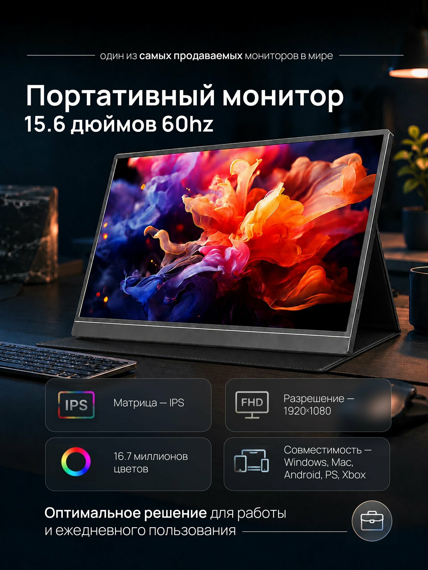 Портативный монитор Rantoper, 15,6-дюймовый портативный монитор, 60 Hz, IPS FHD 1080P HDR, внешний мобильный экран с мини HDMI Type C, для ноутбука, Mac, PS5, Xbox