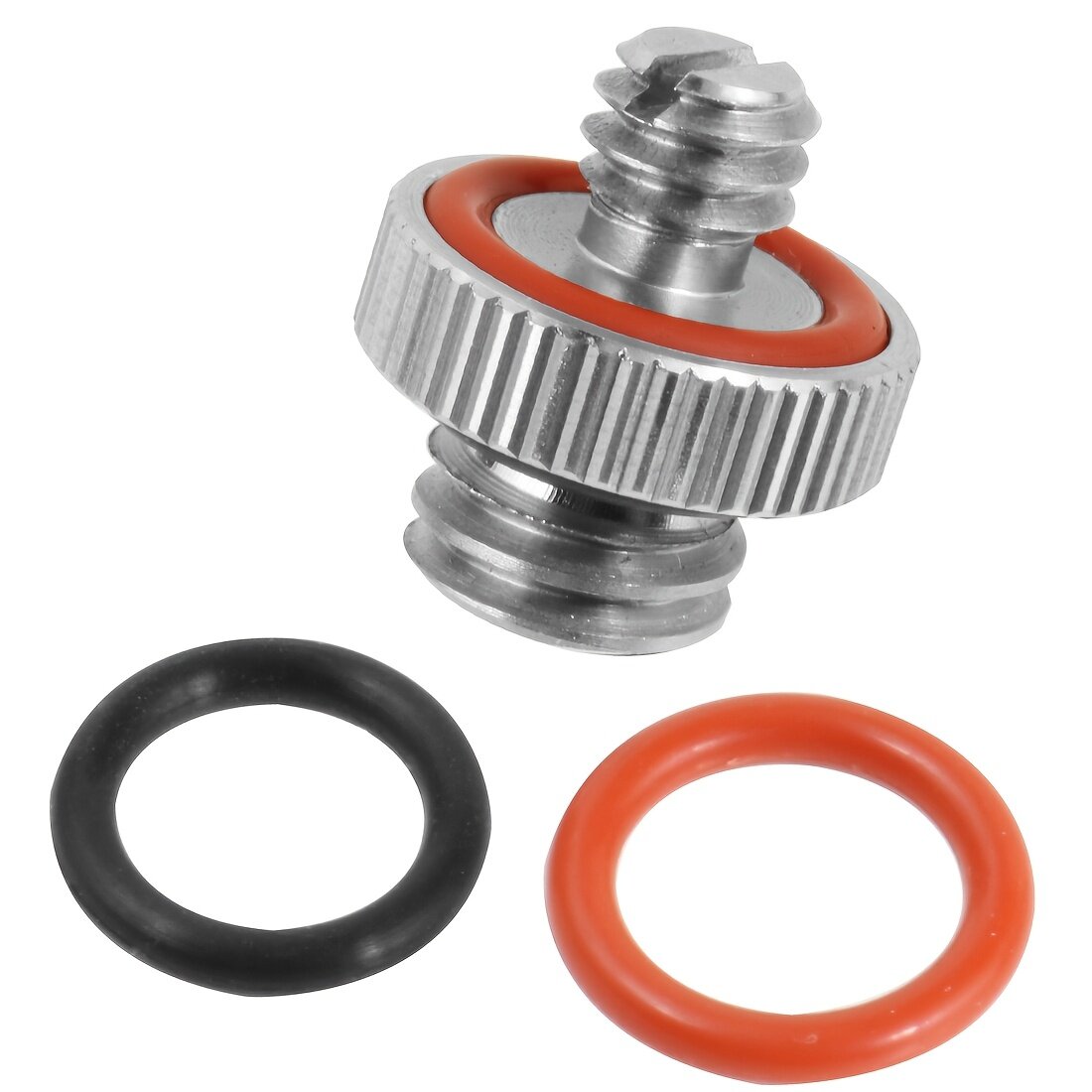 Переходник с двойной наружной резьбой 1/4" на 3/8" из нержавеющей стали 304 с противоскользящими резиновыми прокладками для камер, штативов, мониторов и микрофонов