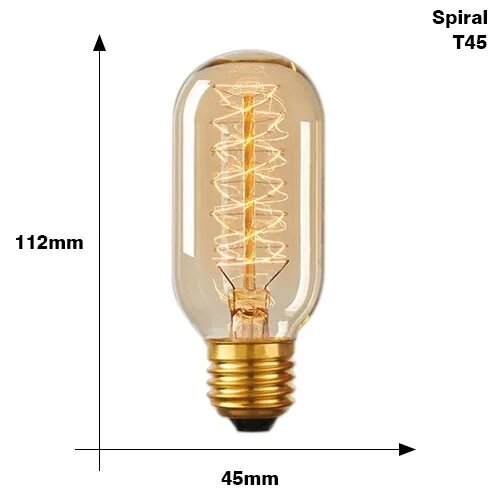 Лампа Эдисона PARSON ST64 40Вт 220В с регулировкой яркости T45 Spirai, Dimmable 220V