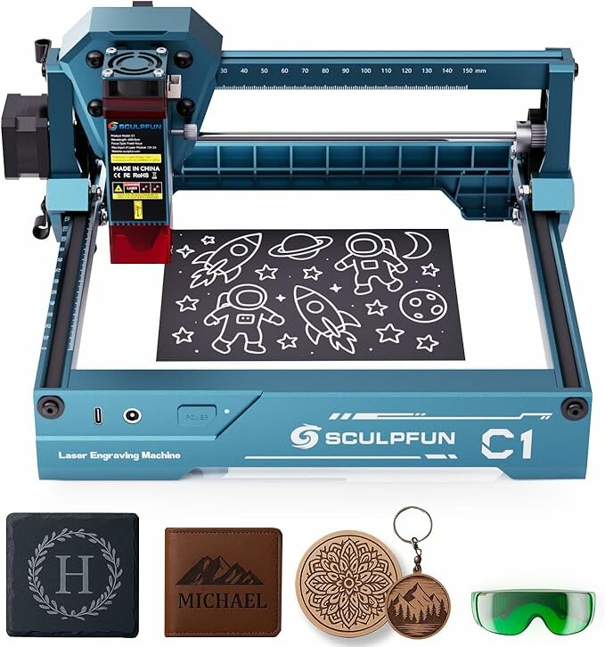 Sculpfun C1 3 Вт Мини лазерный гравер, ультратонкая область гравировки 150x130 мм для дерева, кожи, ЕС