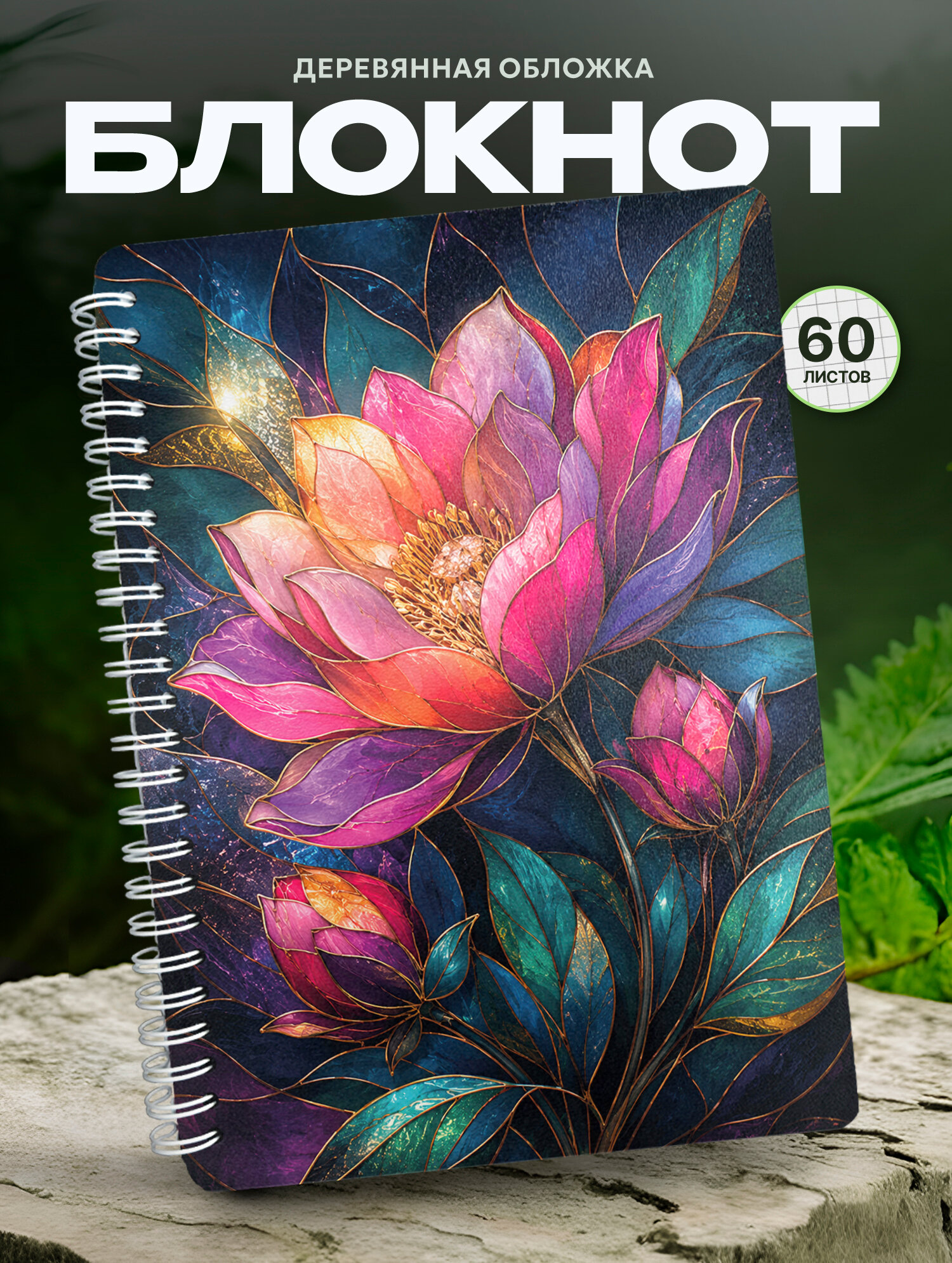 Блокнот Wood-book "Волшебный лотос", A5, твердая обложка, лхдф