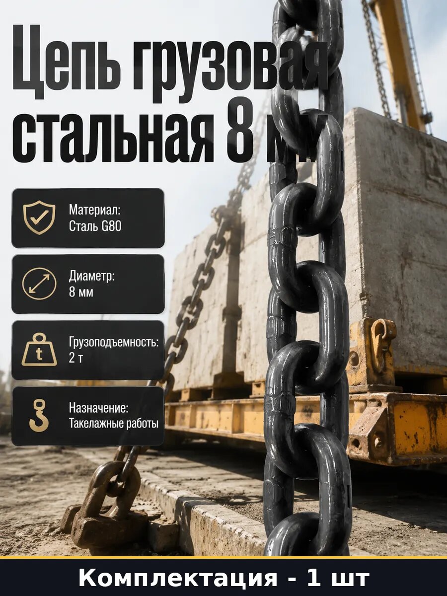 Цепь грузовая стальная 8 мм 10 метров короткозвенная G80