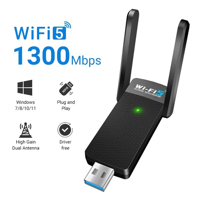 WALRAM беспроводной адаптер Wi-Fi 1300 Мбит/с 2.4G + 5G