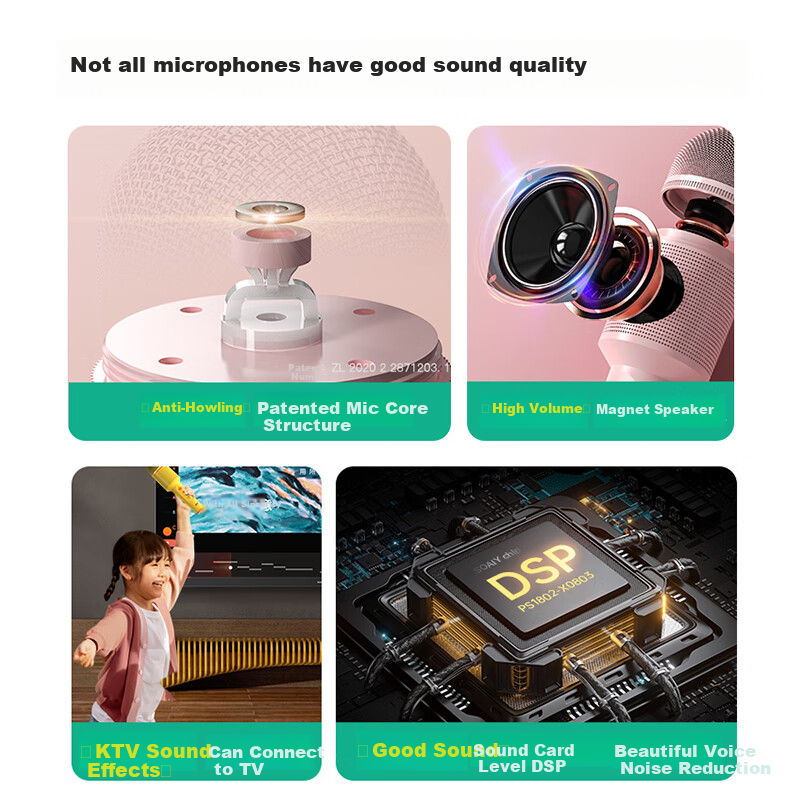 Soaiy MC8 Bluetooth беспроводной микрофон для караоке компактный домашний для детей на открытом воздухе розовый