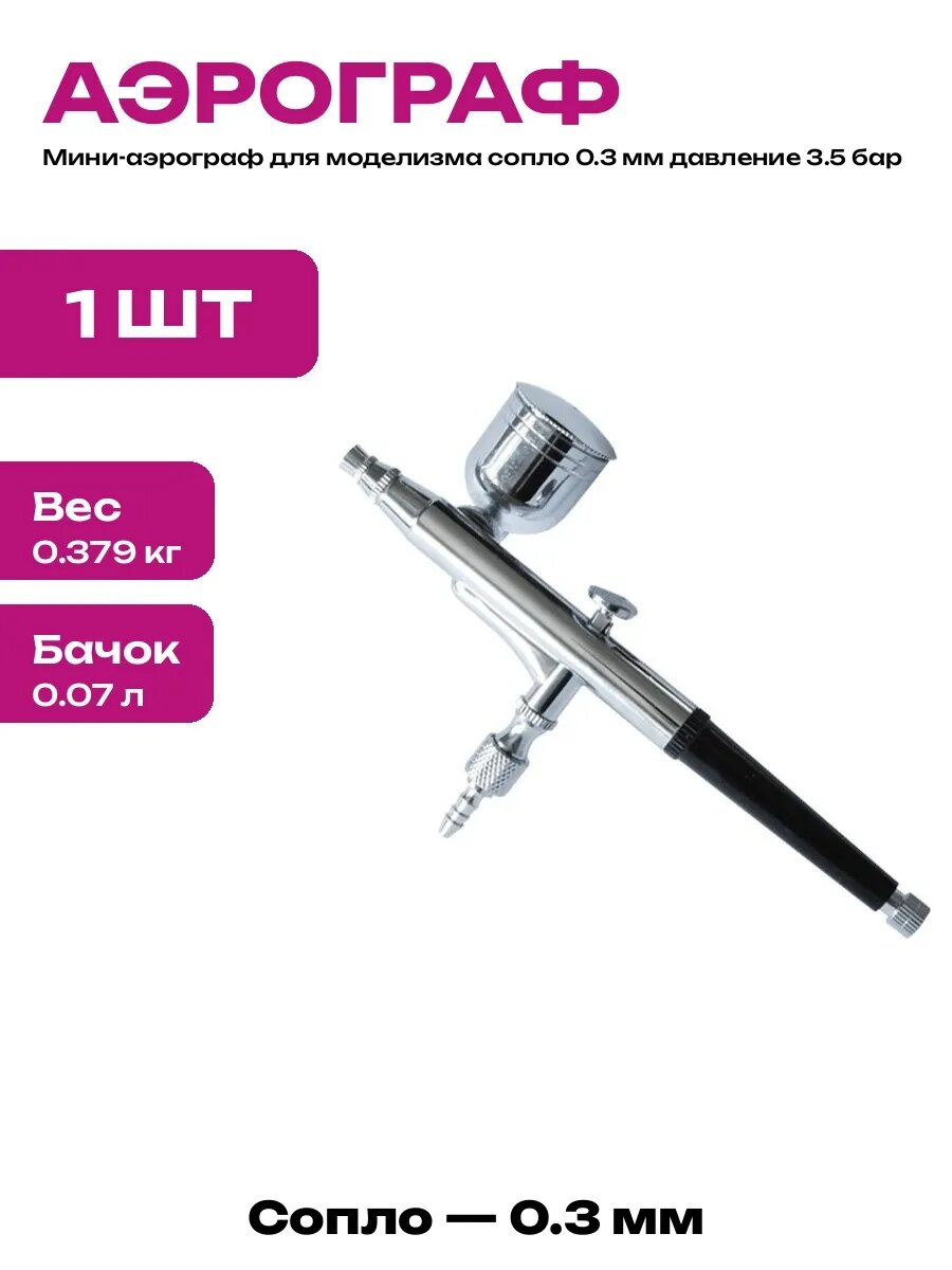 Аэрограф пневматический с аксессуарами для покраски 0.07