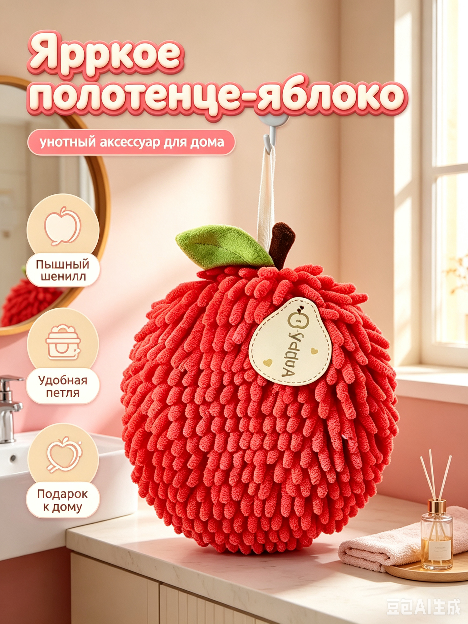 Красное мягкое абсорбирующее полотенце из шенилла с петелькой для кухни и ванной