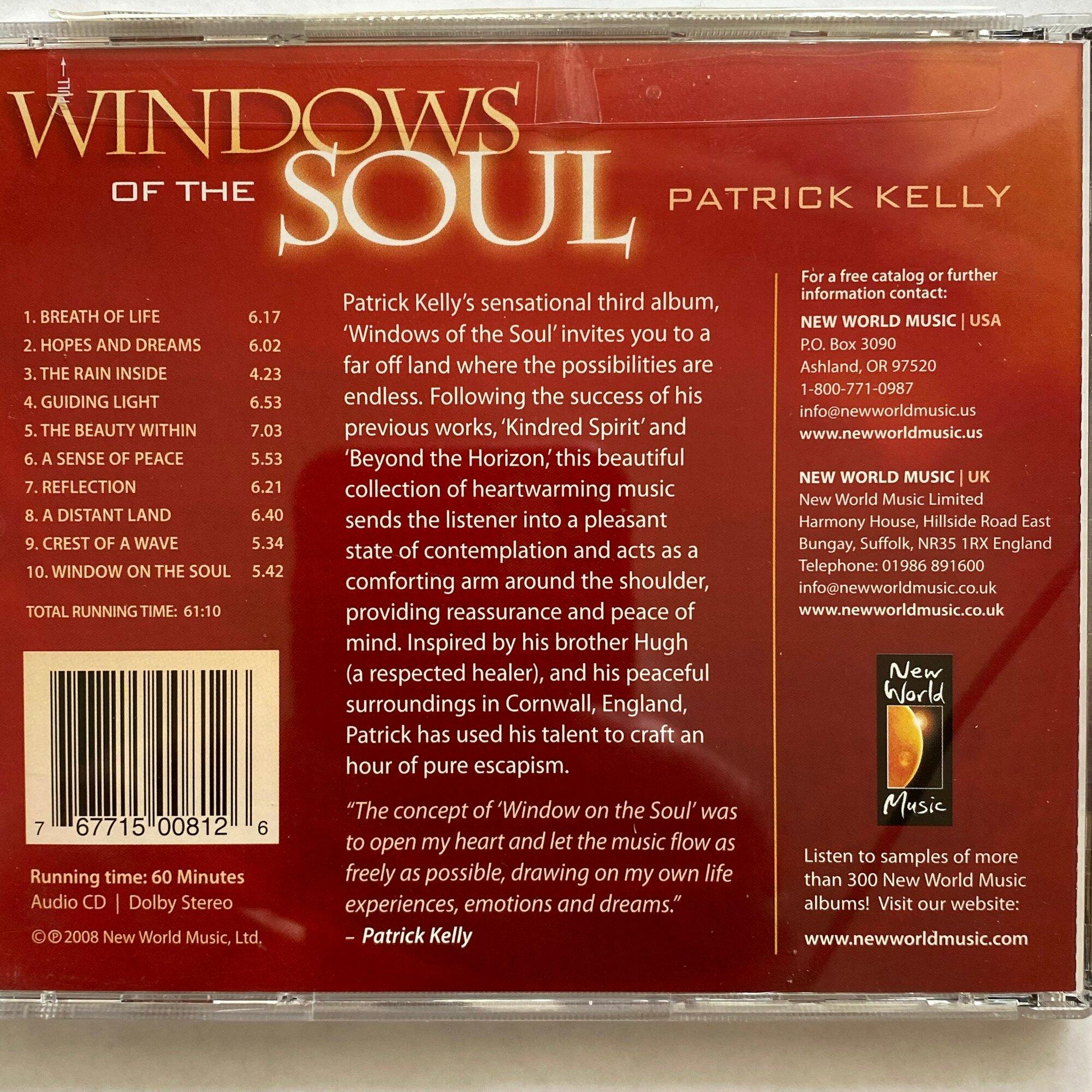 Компакт-диск (CD) Window on the Soul Patrick Kelly. — фото 1