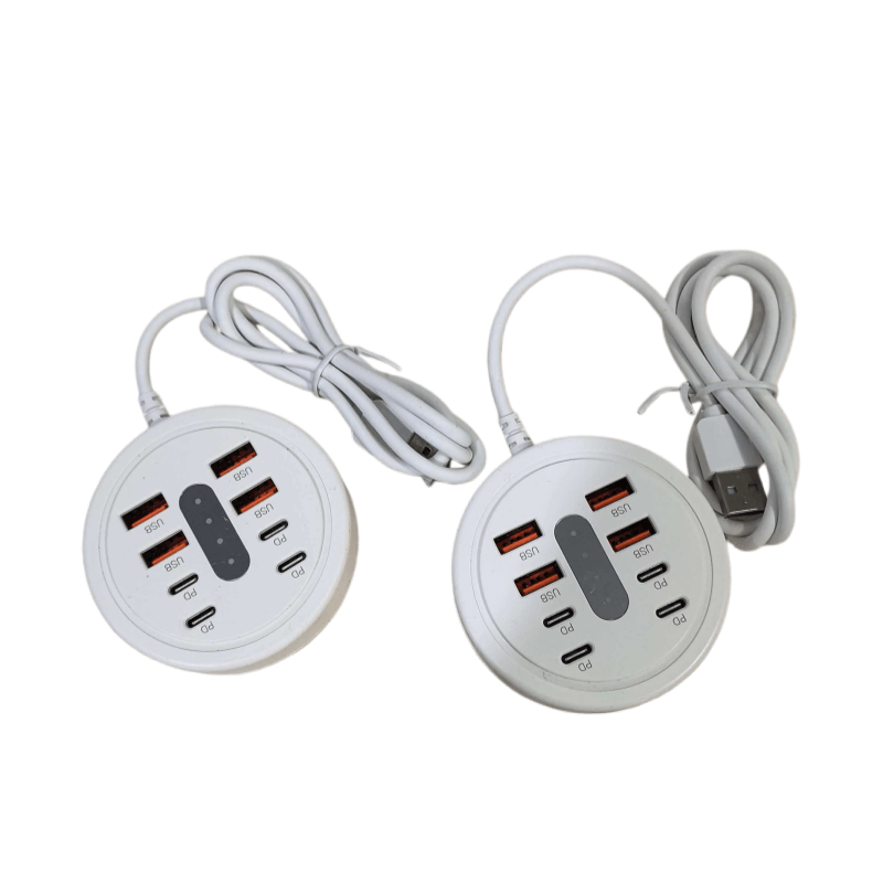 Набор из 2 круглых 8-портовых USB-зарядных станций, 66W PD быстрая зарядка, 4 USB-A и 4 Type-C, компактный настольный зарядный хаб для дома и офиса