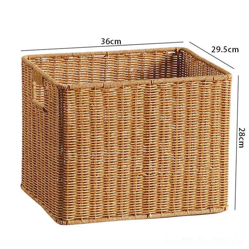 Светло-бежевая плетеная корзина из ротанга с одинарной ручкой - размеры 36x29.5x28см для домашней организации