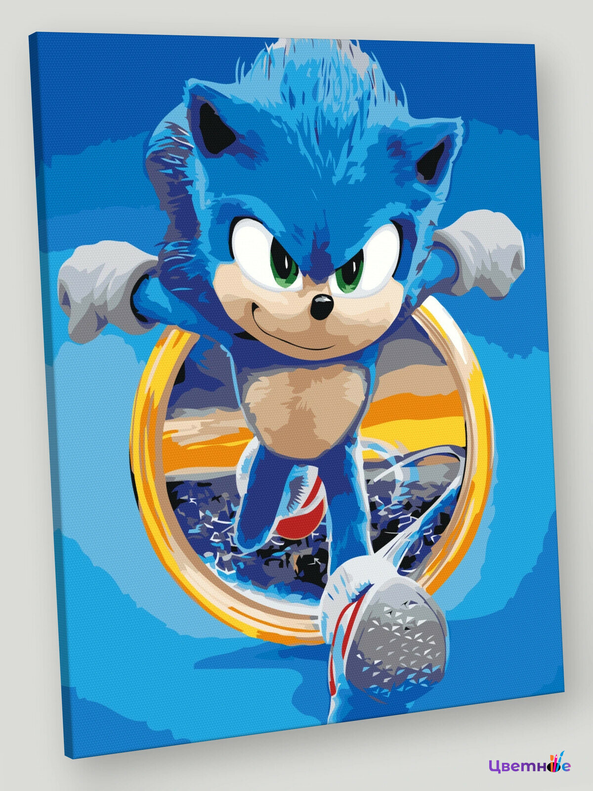 Картина по номерам на холсте с подрамником 40x50 "Кино Соник Sonic: ёж бежит арт, игра", Мультфильмы