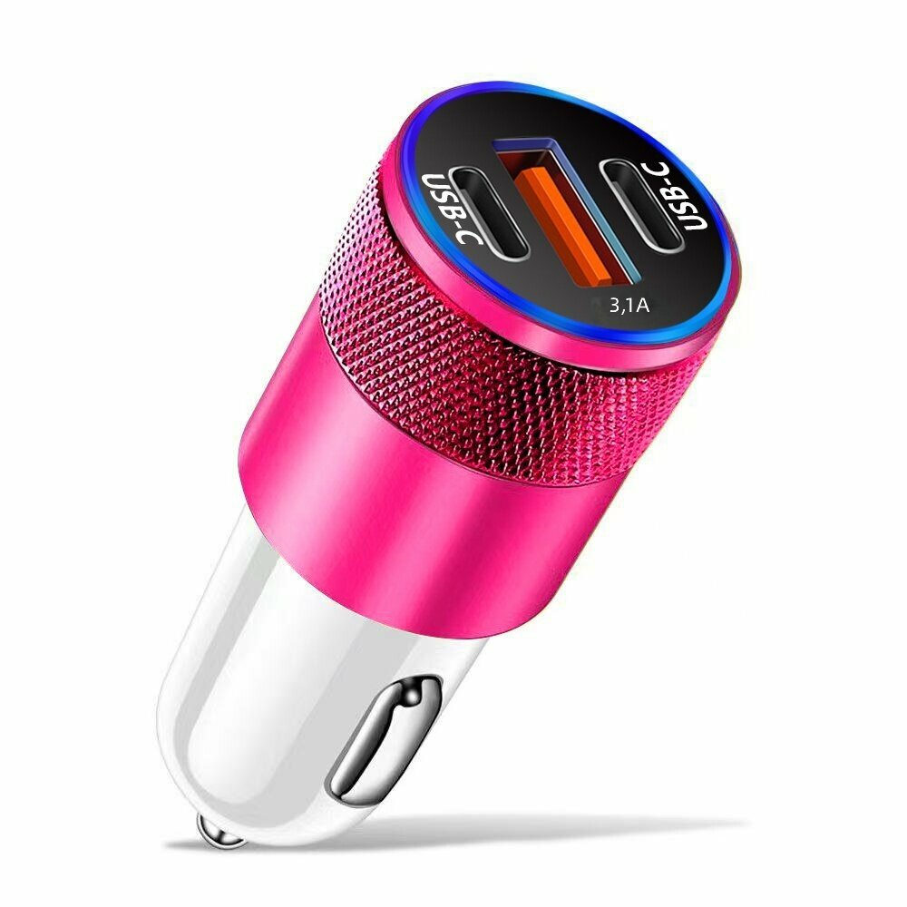Автомобильное зарядное устройство 3.1A USB+PD Type-C быстрая зарядка для телефона, совместимое с Xiaomi Huawei, красный
