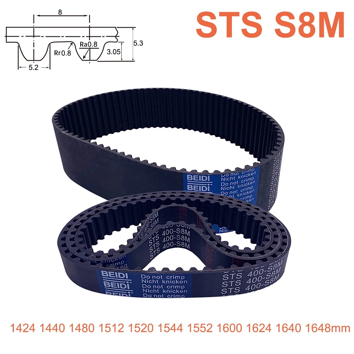 Резиновый ремень ГРМ STS S8M 8мм 1424-1648 мм 15/20/25/30/40 мм 15mm, 1480mm