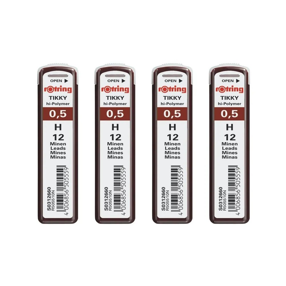 Rotring Грифель для карандаша 0.5 мм, твердость: H (Твердый), 4 шт.