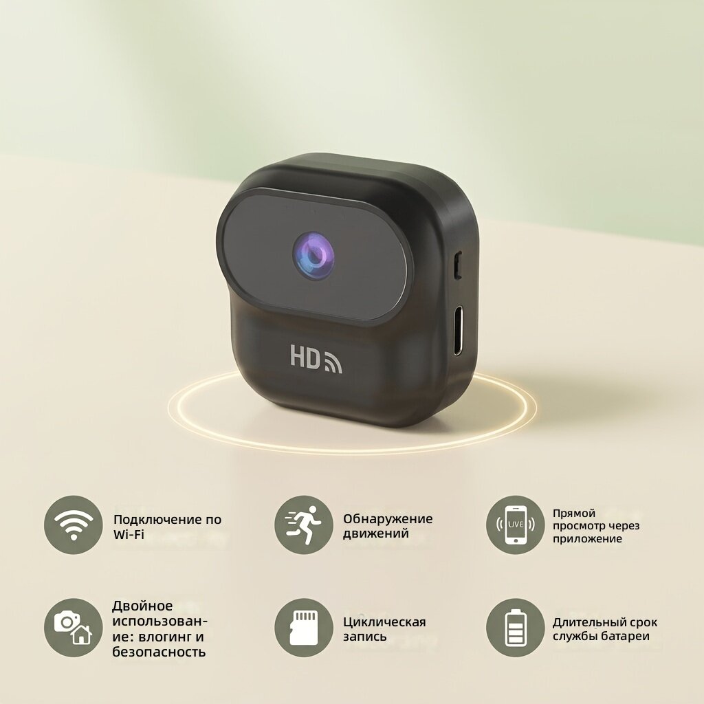Комнатная мини Wi-Fi камера с магнитным креплением для наблюдения и записи жизни питомцев, с трансляцией в реальном времени, умным обнаружением движения, HD, черная, модель A8