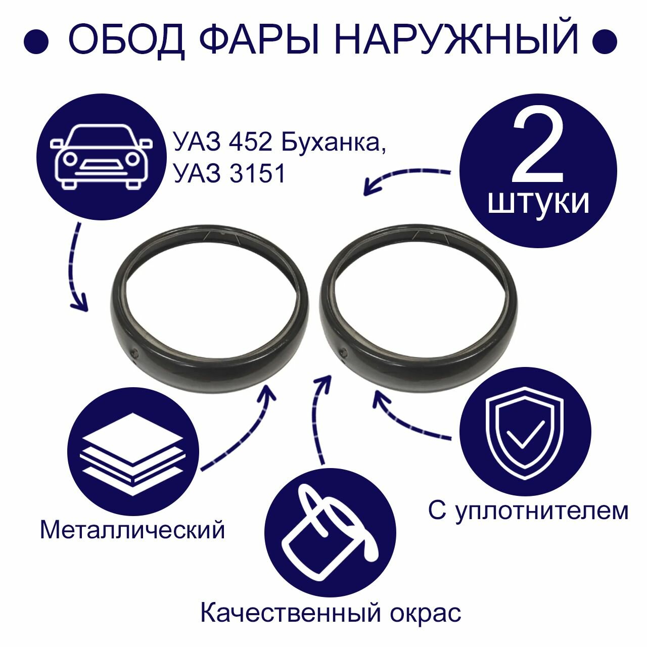 Обод фары наружный УАЗ 452 Буханка, УАЗ 469 (2 шт.) С уплотнителем