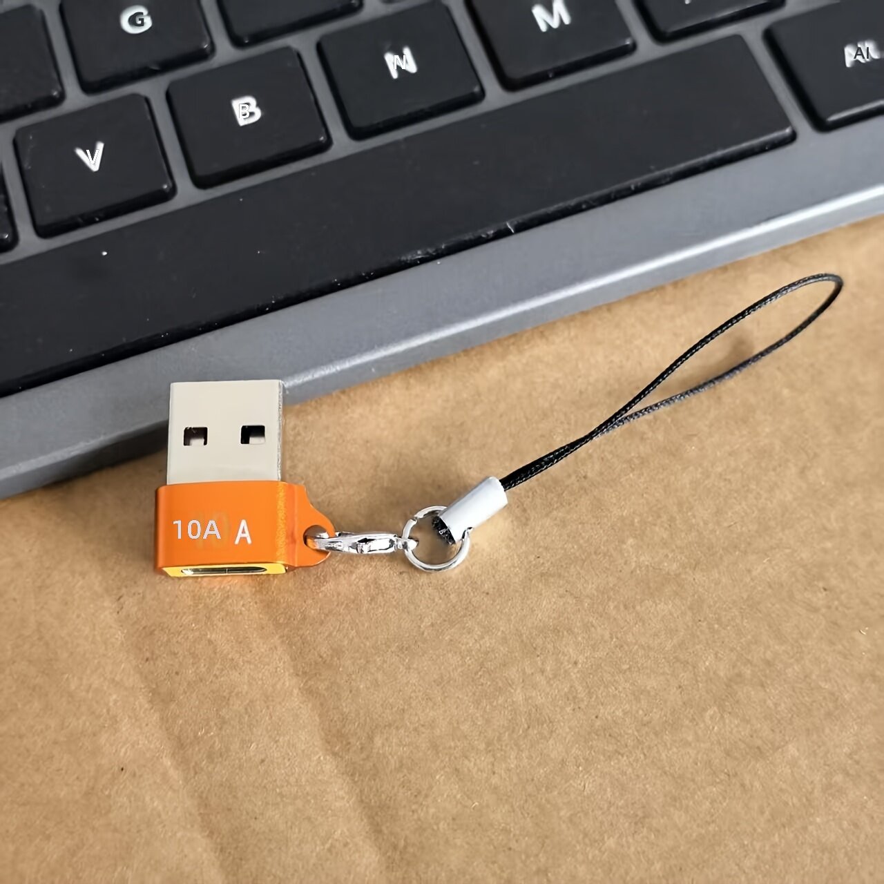 Переходник Type-C на USB, оранжевый, компактный, со шнурком и отверстием для подвешивания, для мобильных устройств