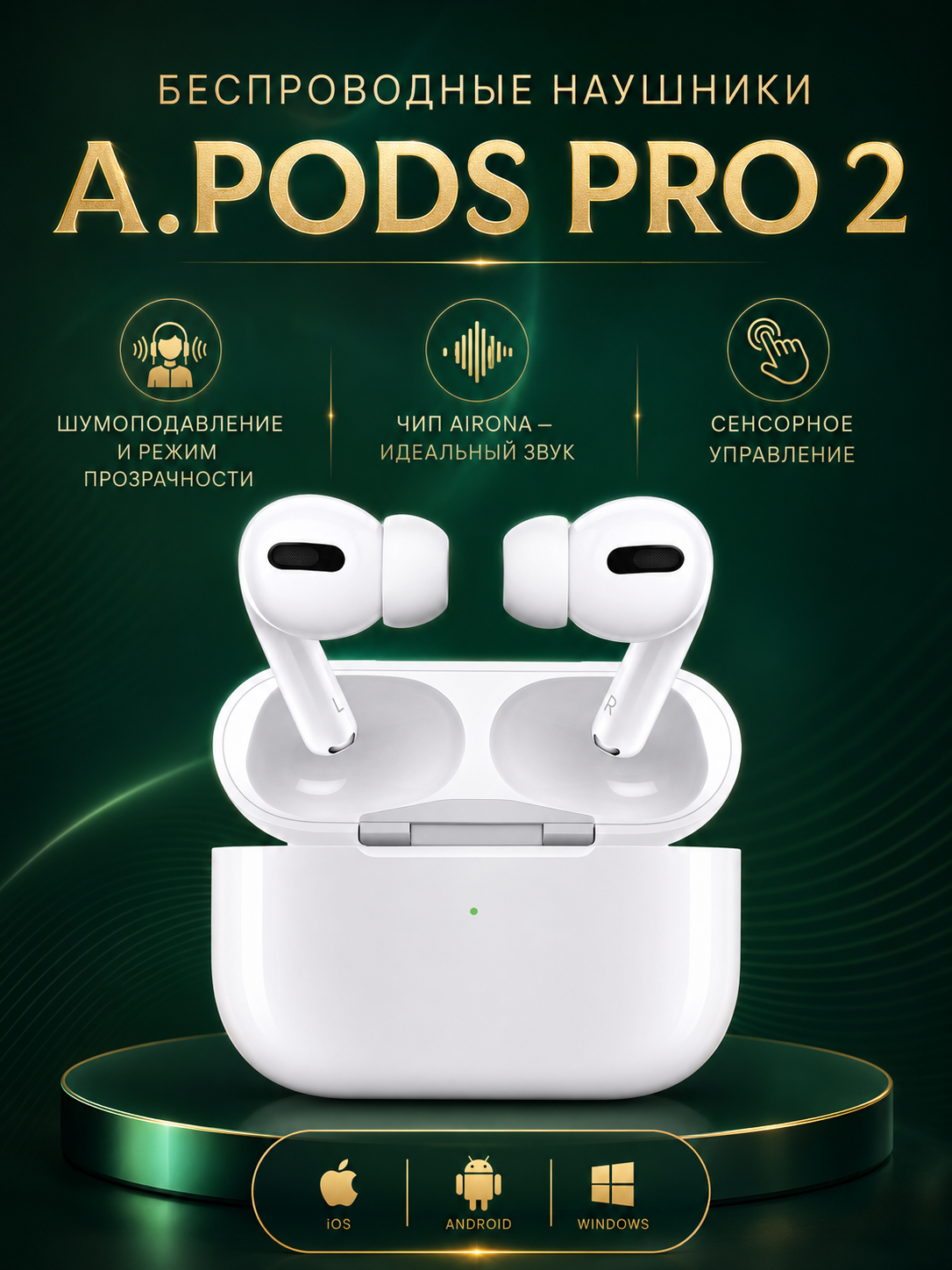 Беспроводные наушники A.Pods PRO 2 Version PREMIUM Series, Сенсорные Bluetooth наушники c шумоподавлением, Белый