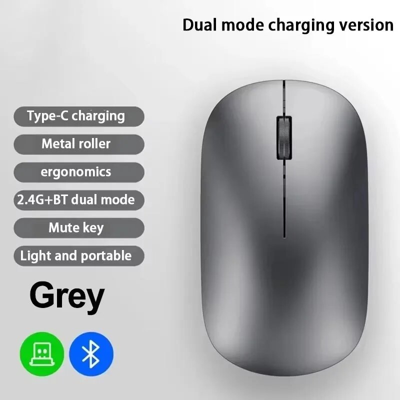 Серыя беспроводная мышь 2.4G+BT с Type-C