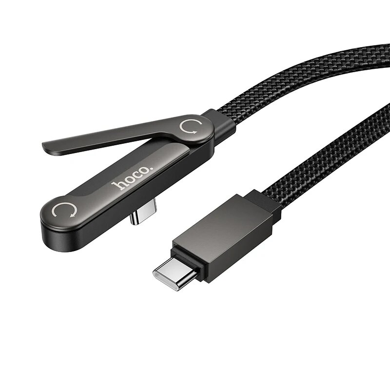 Кабель HOCO 60W 2-в-1 USB-C на USB-C для быстрой зарядки со складной подставкой для телефона и настольным держателем для iPhone 17/16 и Samsung