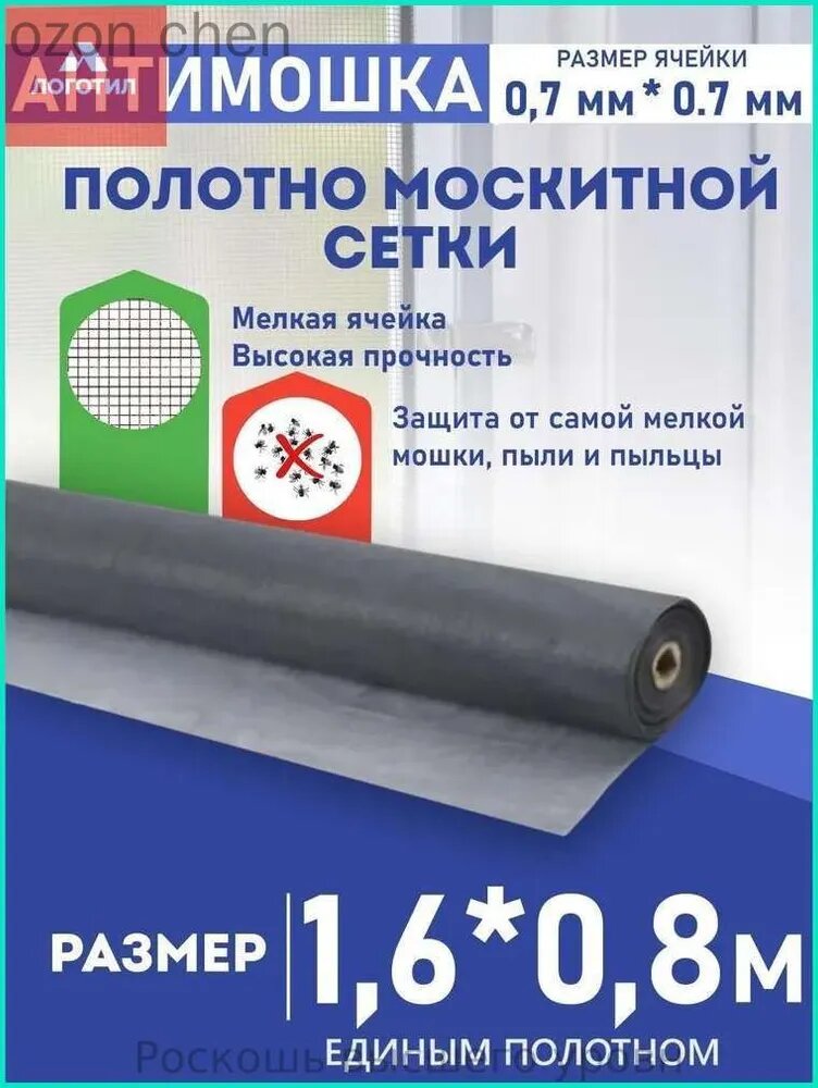 Москитная сетка на окна антимошка, антипыль и на дверь полотно 1,6 м * 0,8 м