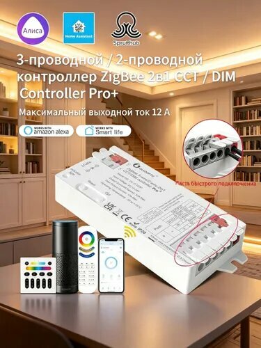 ZigBee 3.0 Pro + WW CW 2 в 1 CCT диммер, контроллер освещения светодиодной ленты, 12A Max H / ue Alexa Homey APP Control светорегулятор голосовое управление для умного дома