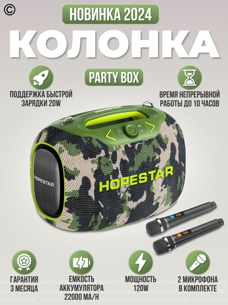 Беспроводная музыкальная Bluetooth-колонка Hopestar A60 100Вт Хаки