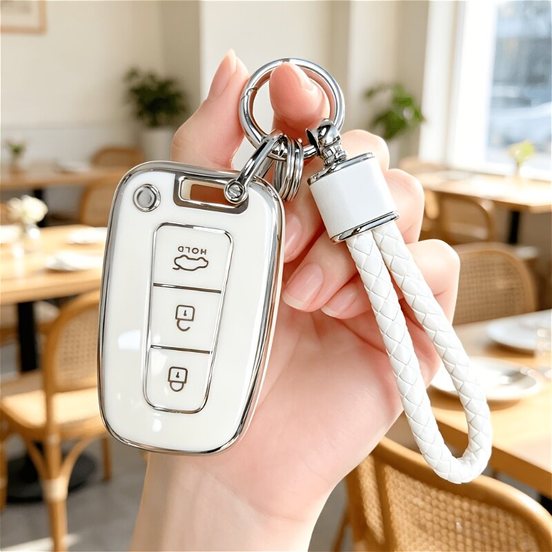Мягкий TPU чехол для ключа автомобиля с 3 кнопками, белый, для Hyundai I30, IX35, Tucson, Santa Fe, Solaris, Sonata, Veloster, Verna