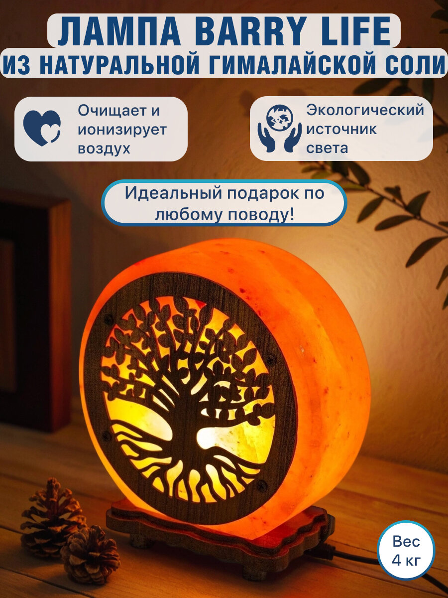 Соляная лампа Barry Life из гималайской соли ночник-светильник в розетку 15 ВТ
