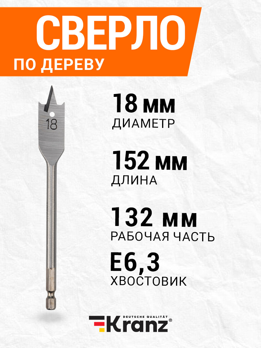 Перовое сверло по дереву универсальное Kranz для дрели 18х152 мм